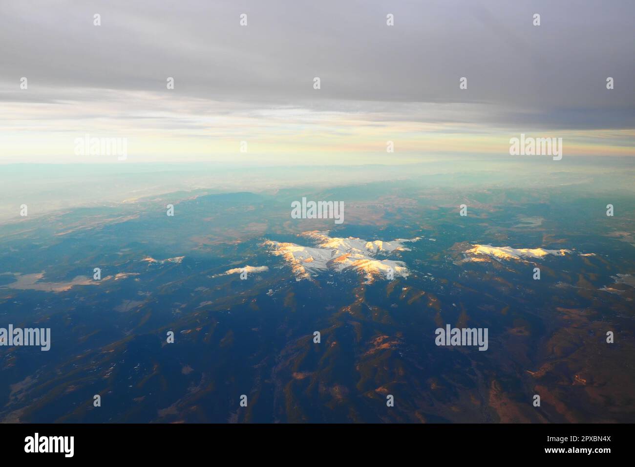 Turkey, Ankara. View from airplane window to the Turkish mountains ...