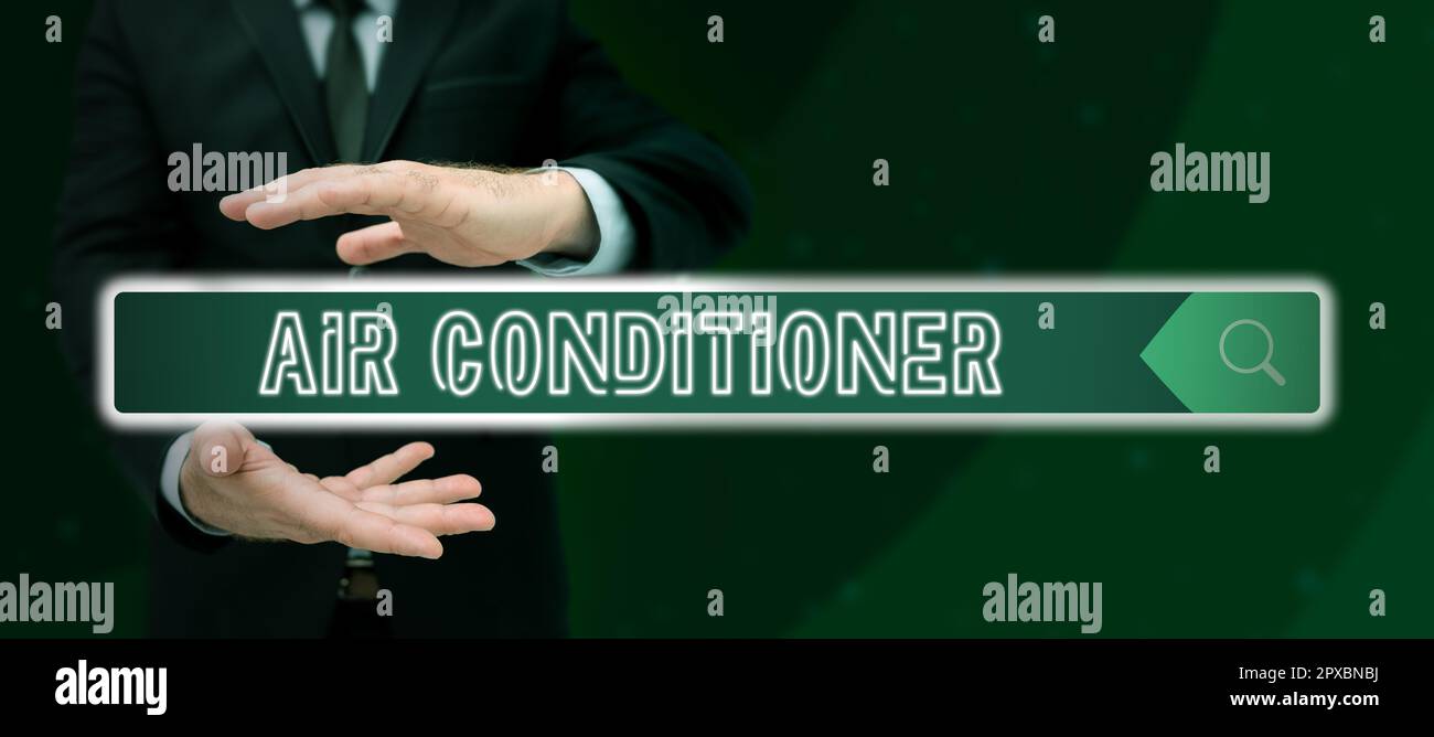 Hand writing sign Air Conditioner, Word for apparatus for washing air ...