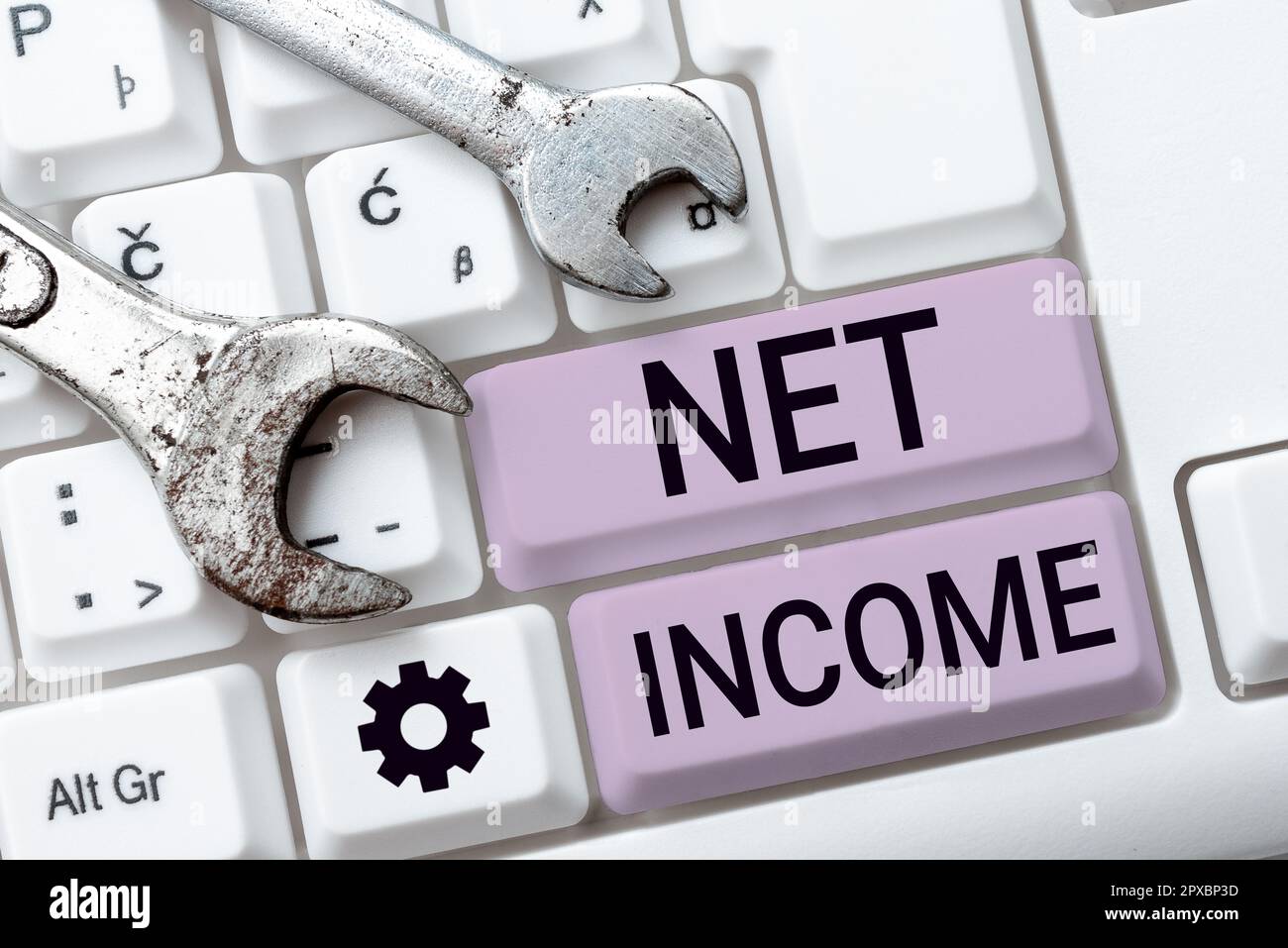 Hand writing sign Net Income, Word for the gross income remaining after ...