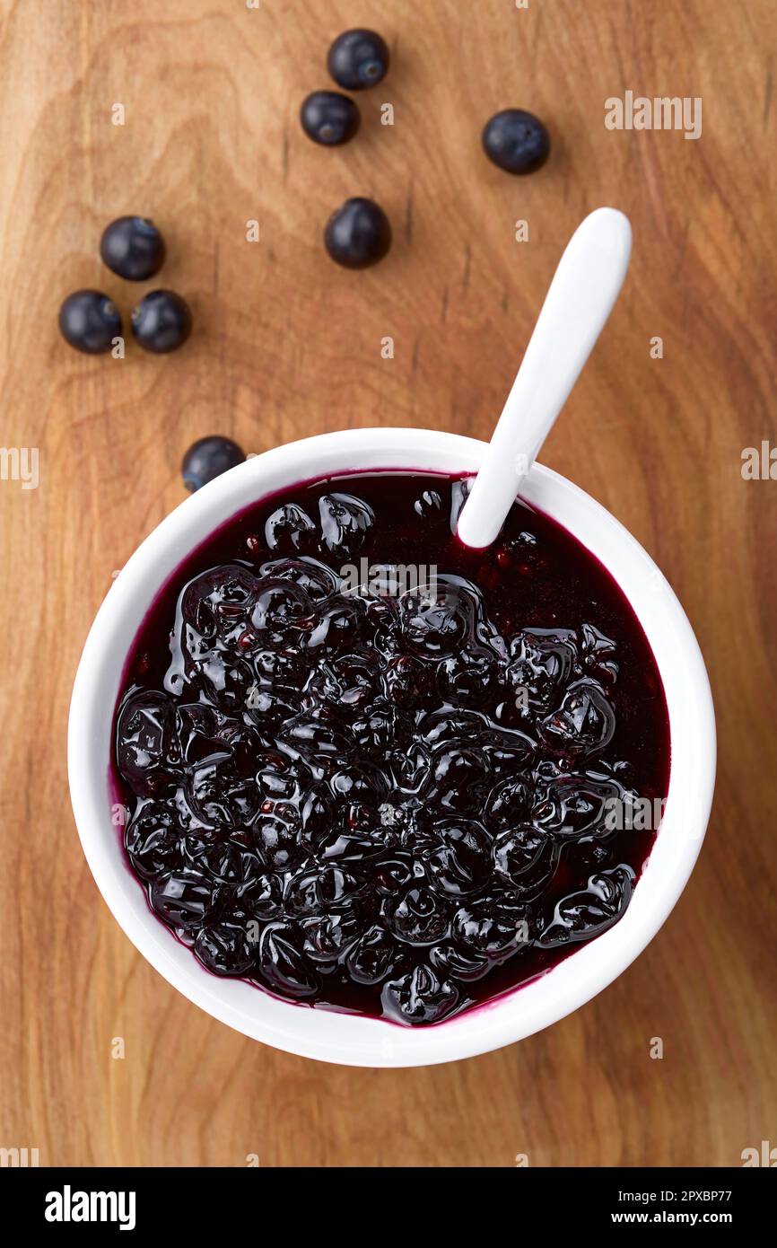 Fresh homemade jam made of Patagonian Calafate berries (lat. Berberis ...