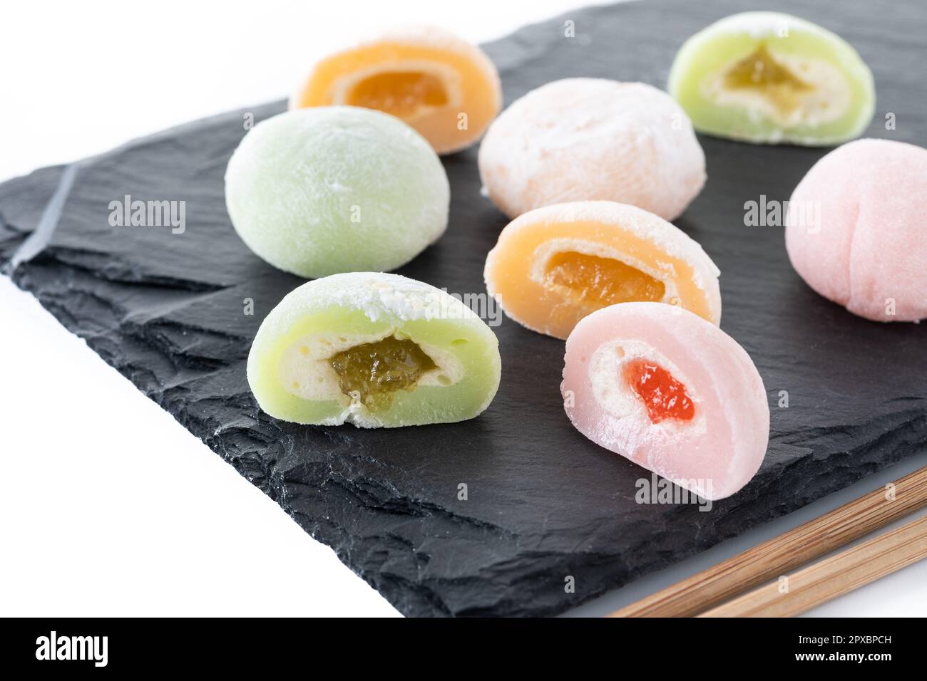 Japanese colorful mochi isolated on white background Stock Photo - Alamy