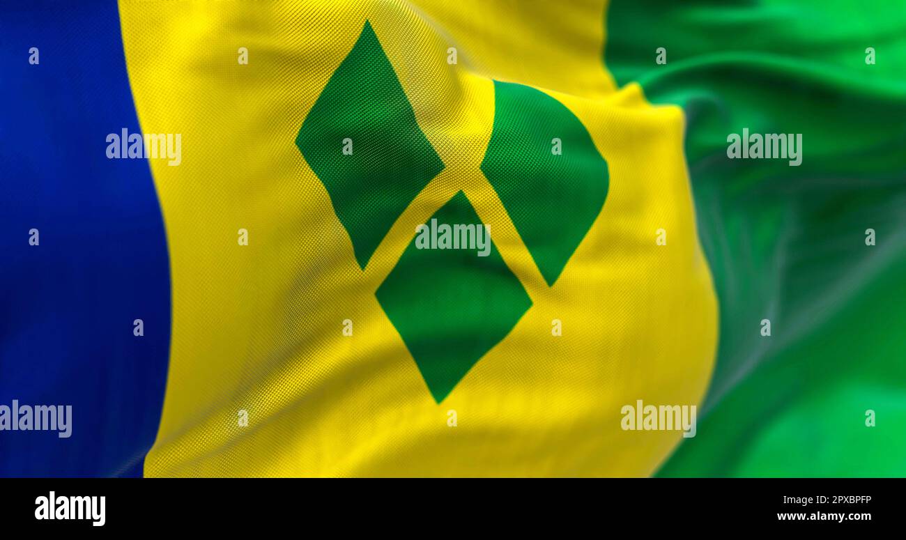 Saint Vincent and the Grenadines national flag waving. Saint Vincent is ...