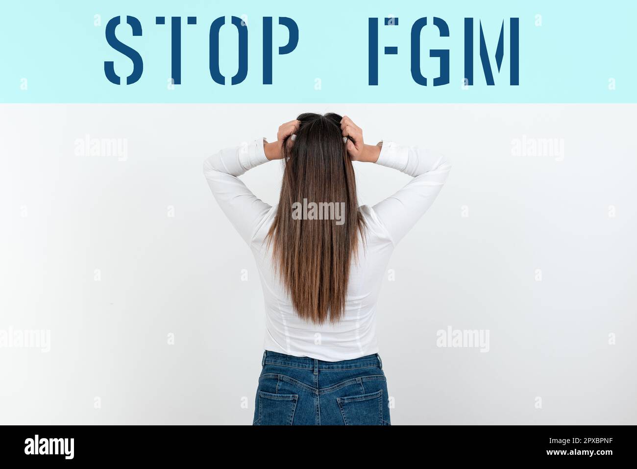 Text sign showing Stop Fgm, Business concept Put an end on female ...