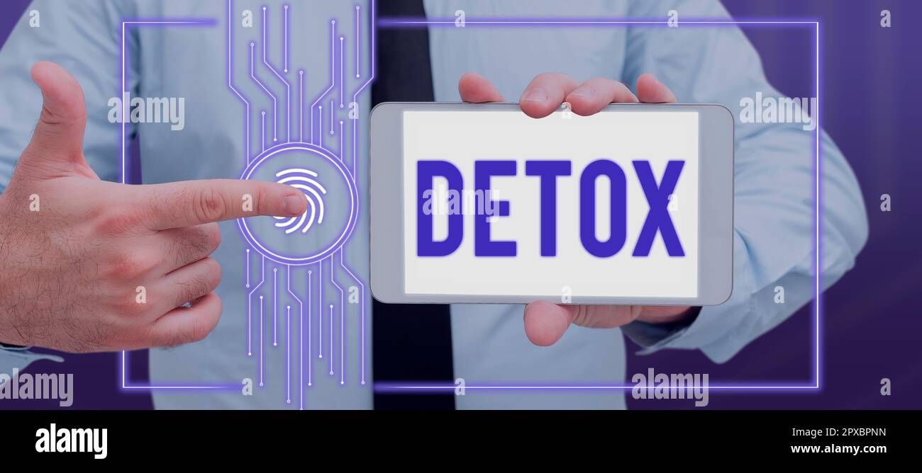 Hand writing sign Detox, Business showcase Moment for Diet Nutrition ...