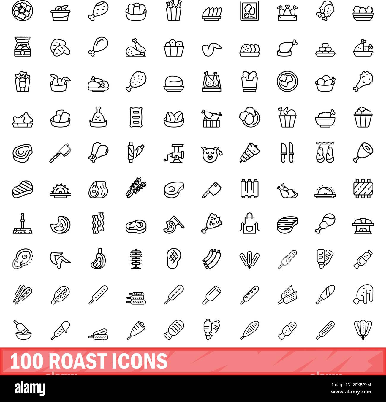 100 roast icons set. Outline illustration of 100 roast icons vector set ...
