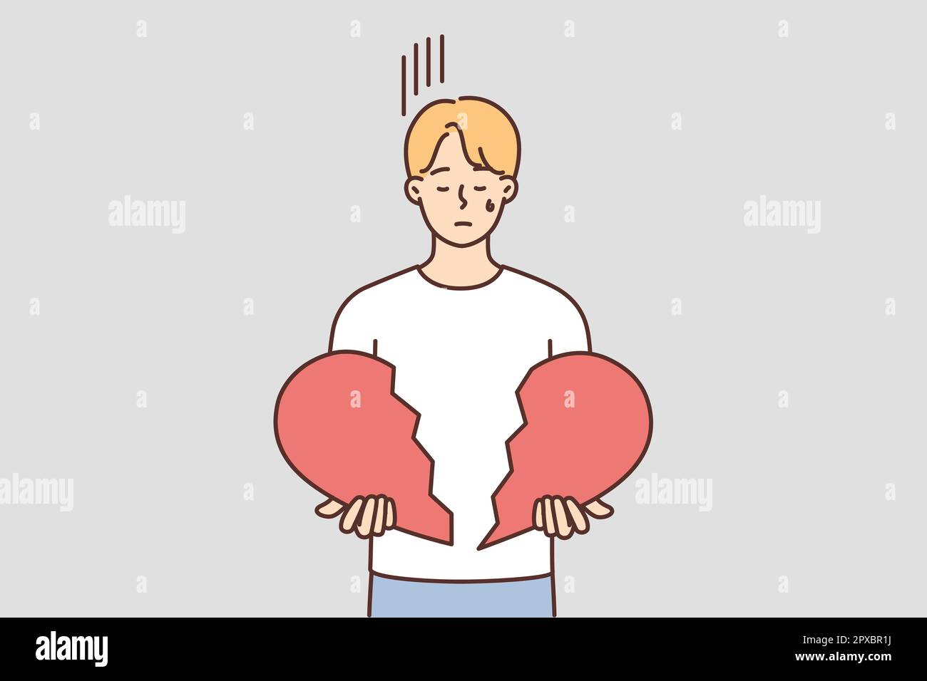 Unhappy young man cry holding broken heart in hands. Upset distressed ...