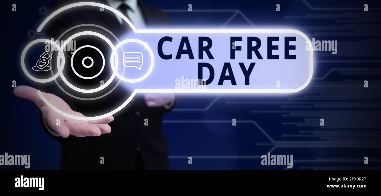 Hand writing sign Car Free Day, Word Written on Environment protection ...