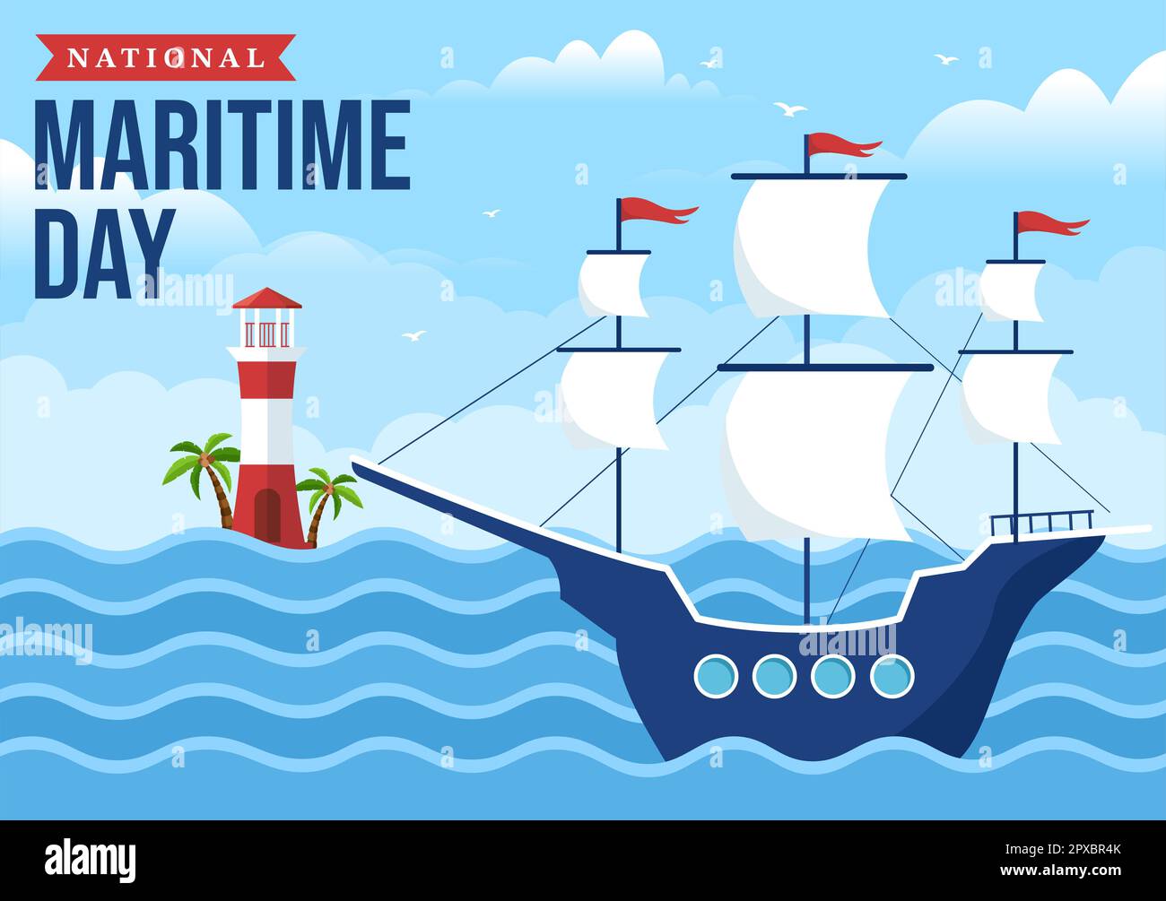 World Maritime Day Illustration with Sea and Ship for Web Banner or ...