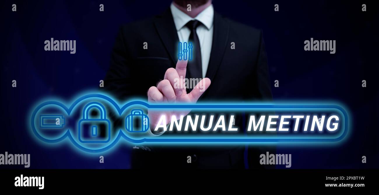 Text sign showing Annual Meeting, Business idea Yearly gathering of an ...