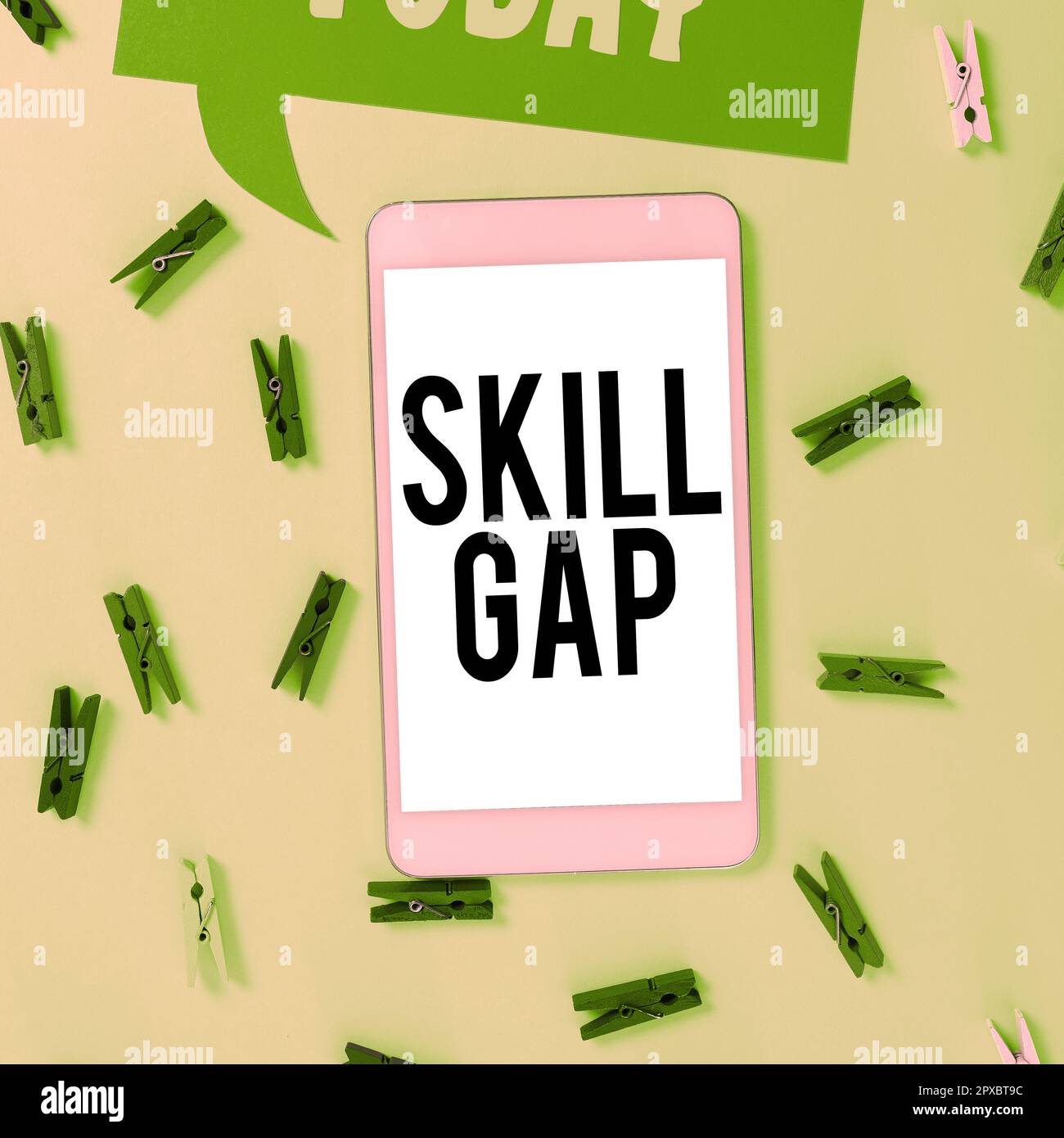 Hand writing sign Skill Gap, Business approach Refering to a person's ...