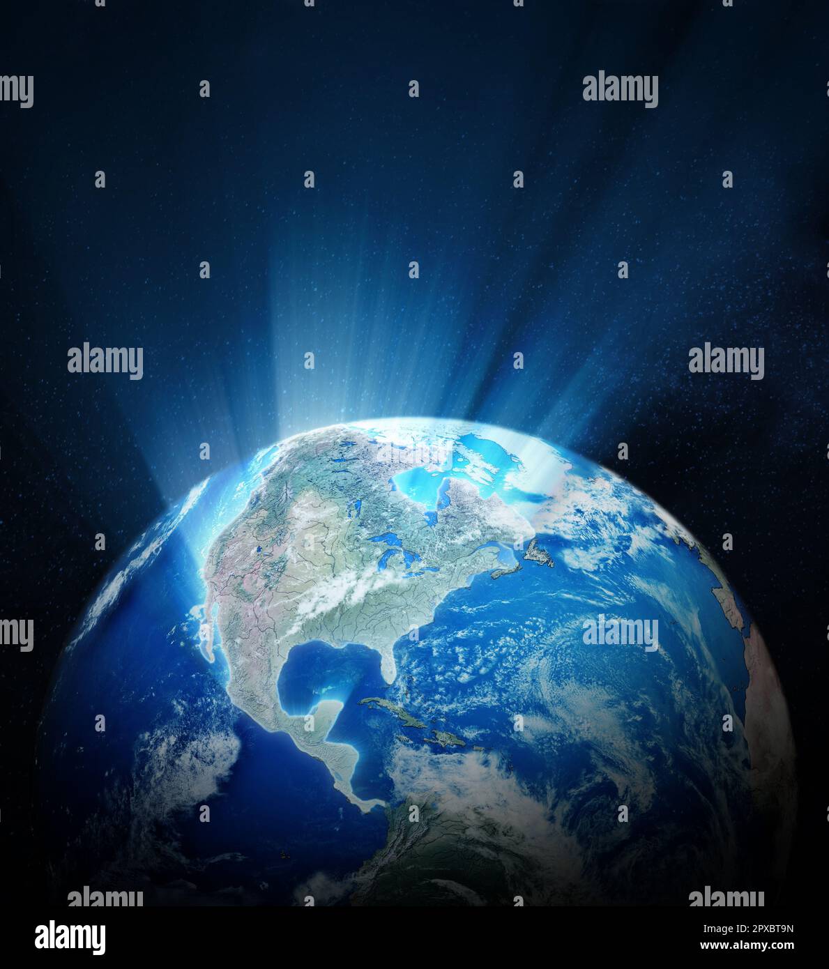 Earth in the space with glowing north america continent. 3D ...
