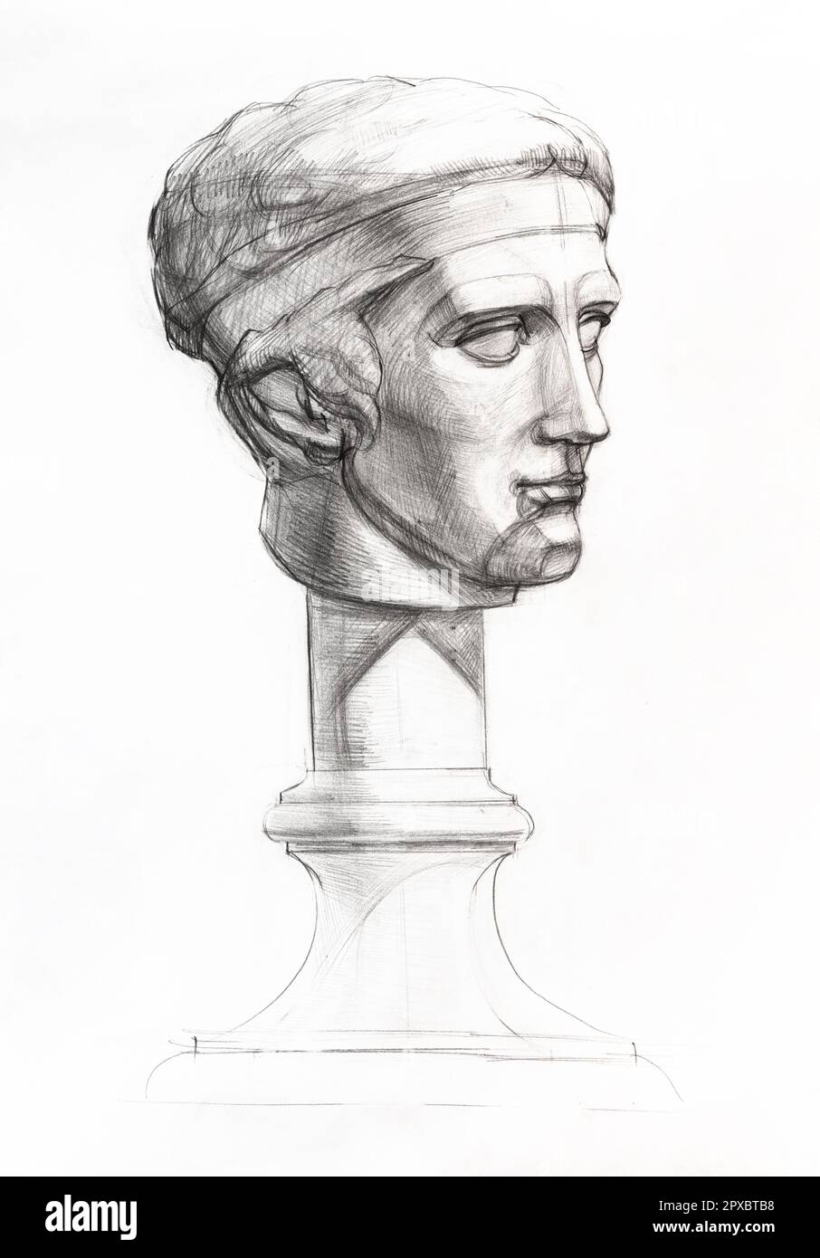 academic drawing - gypsum model of Diadumenos head hand drawn by ...
