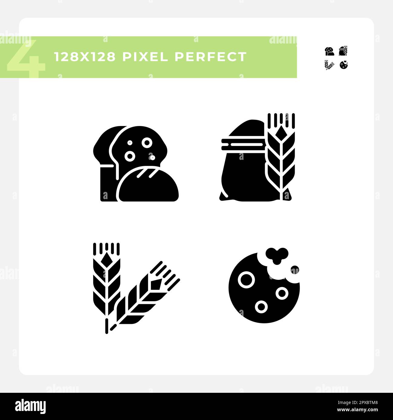 Bakery and bread pixel perfect black glyph icons set on white space ...