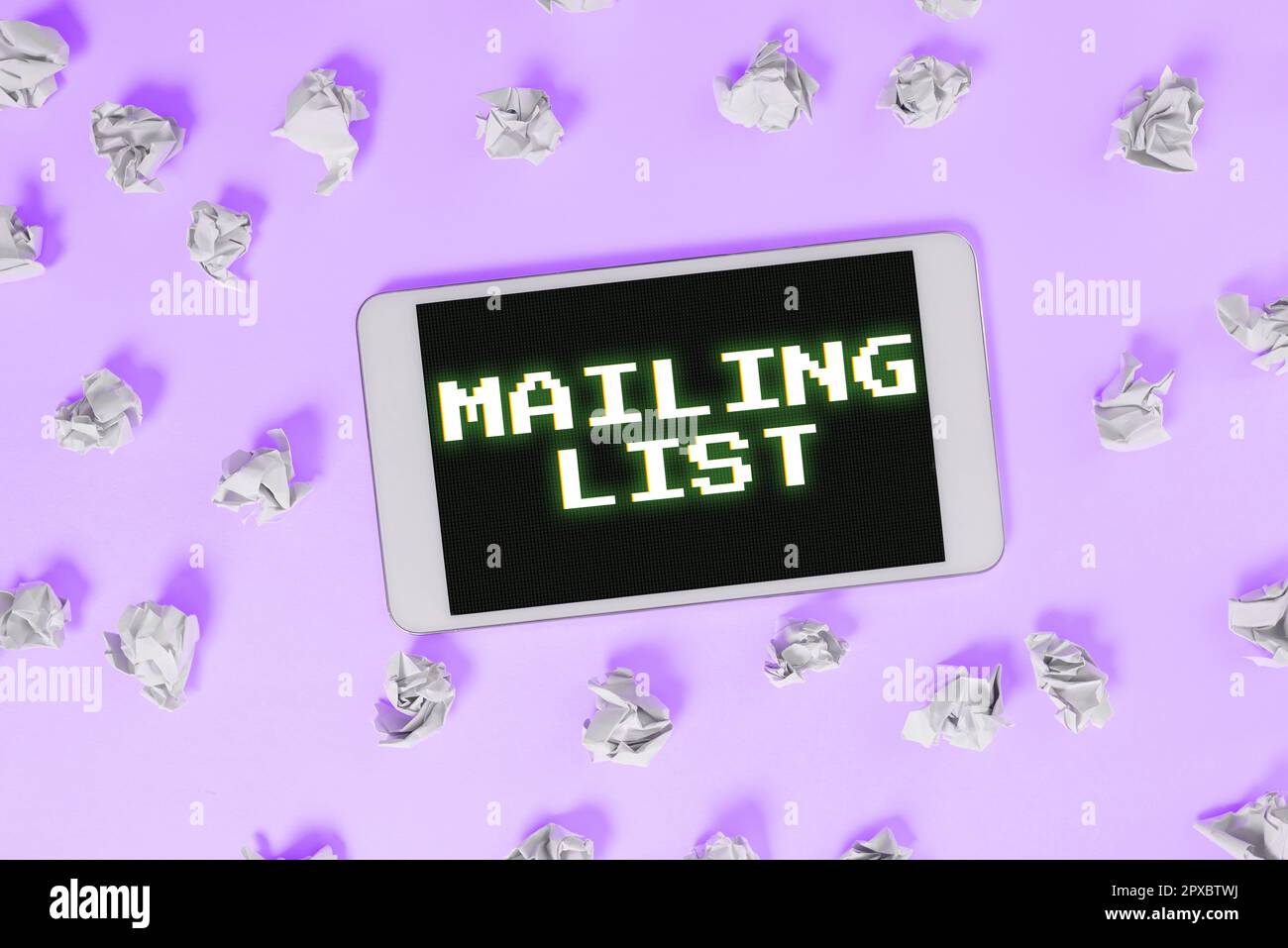 Text caption presenting Mailing List, Business idea list of people who ...