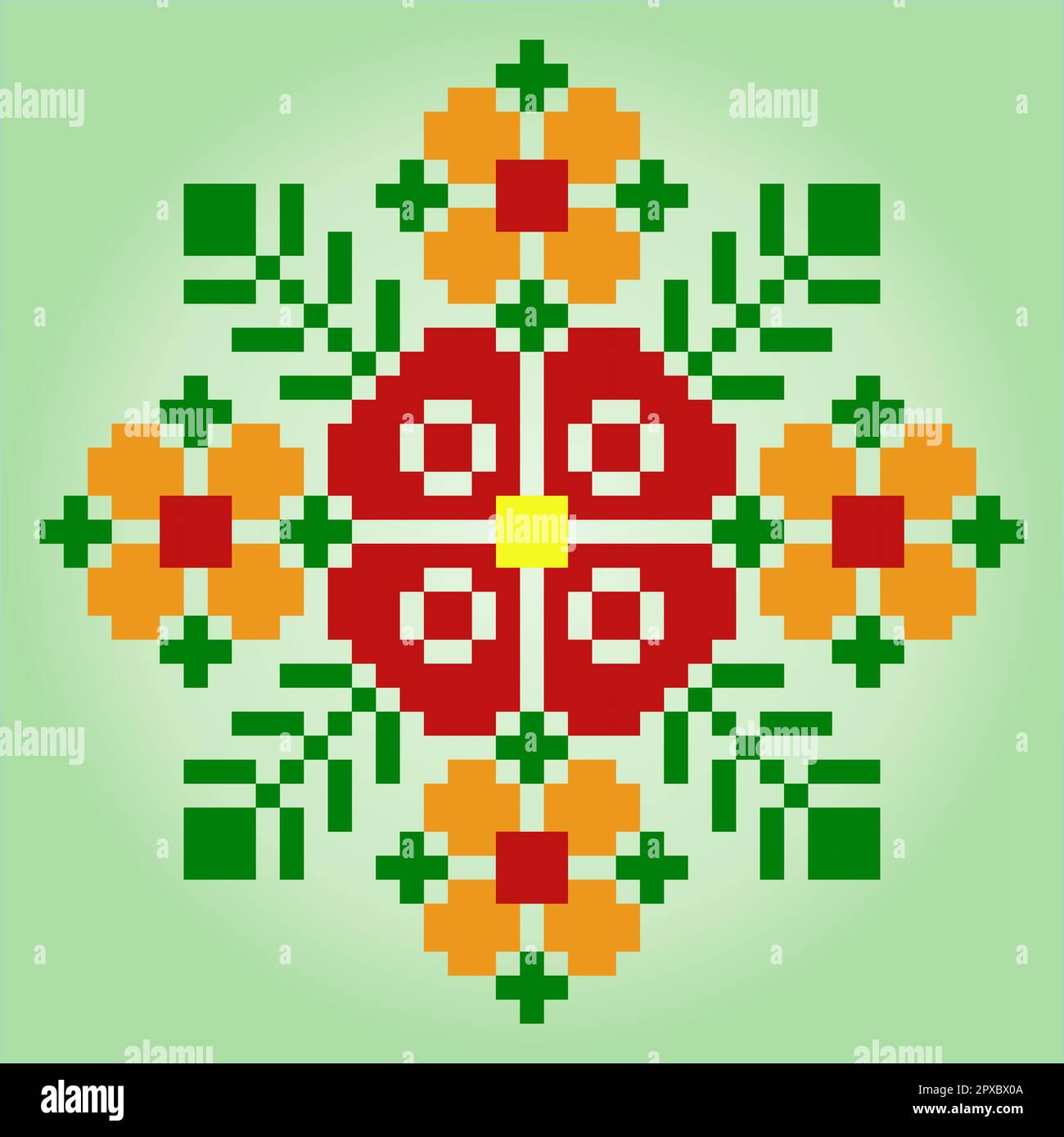 8 bit pixel flower ornaments. Circle of flowers for cross stitch ...