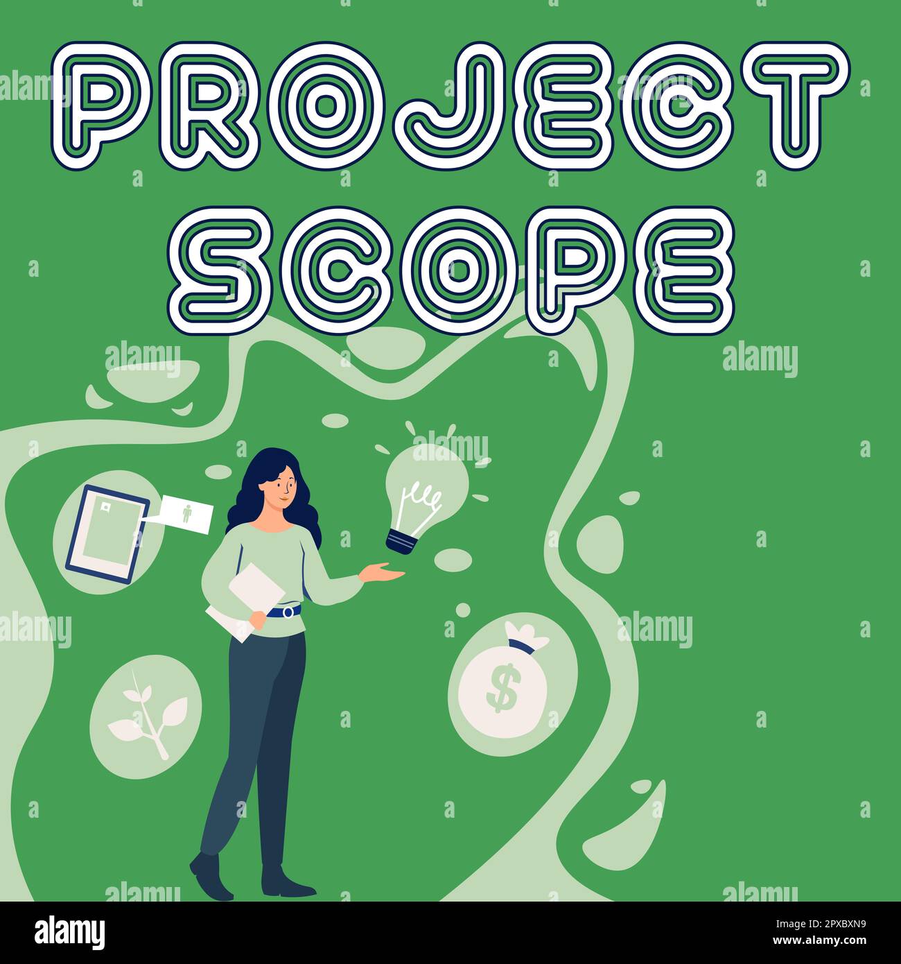 Text showing inspiration Project Scope, Business concept evaluation of work efforts a product ...