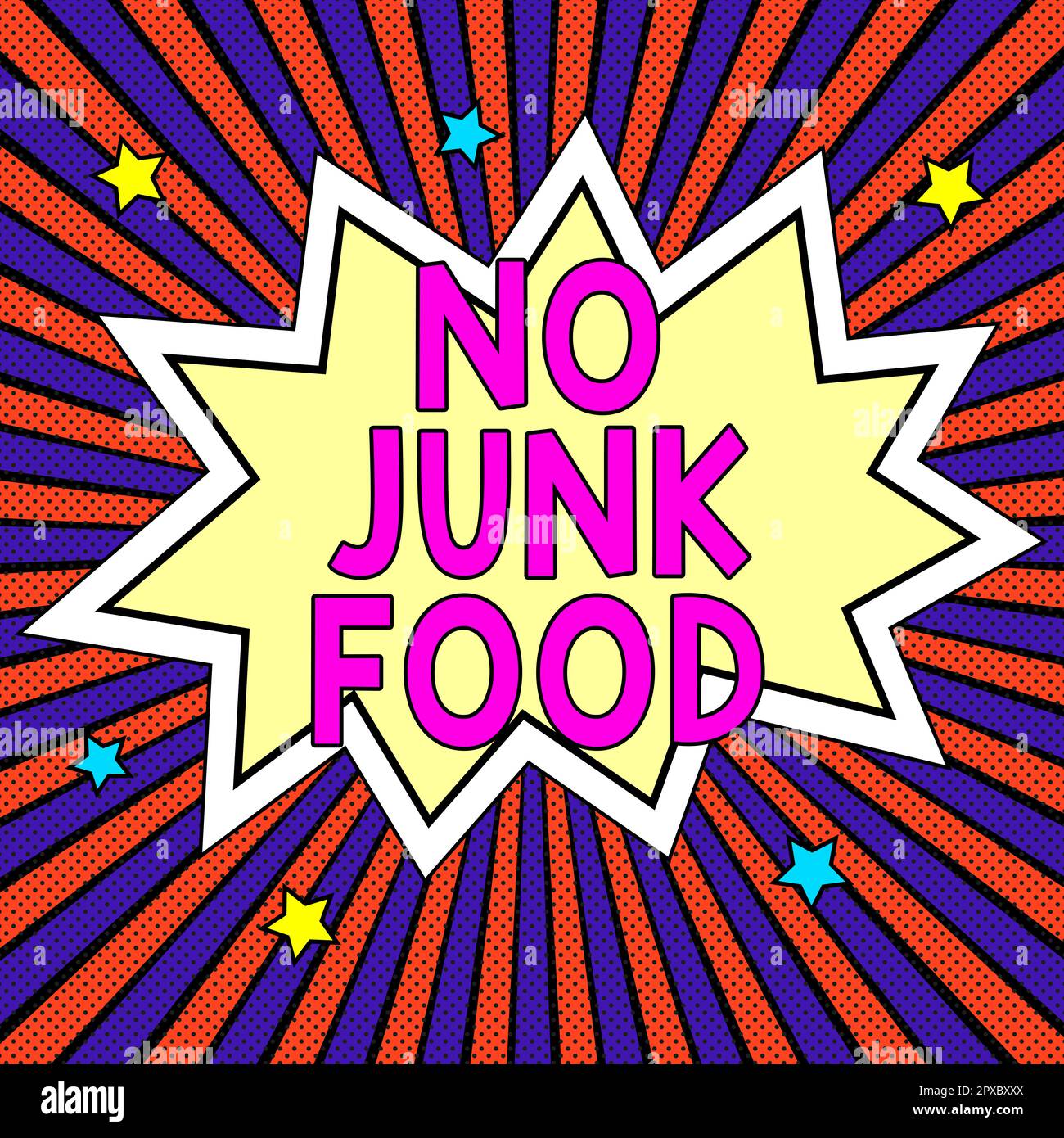 Text caption presenting No Junk Food, Word for Stop eating unhealthy ...