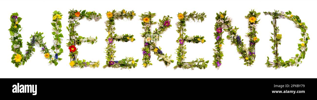 Blooming Flower Letters Building English Word Weekend. Summer And ...