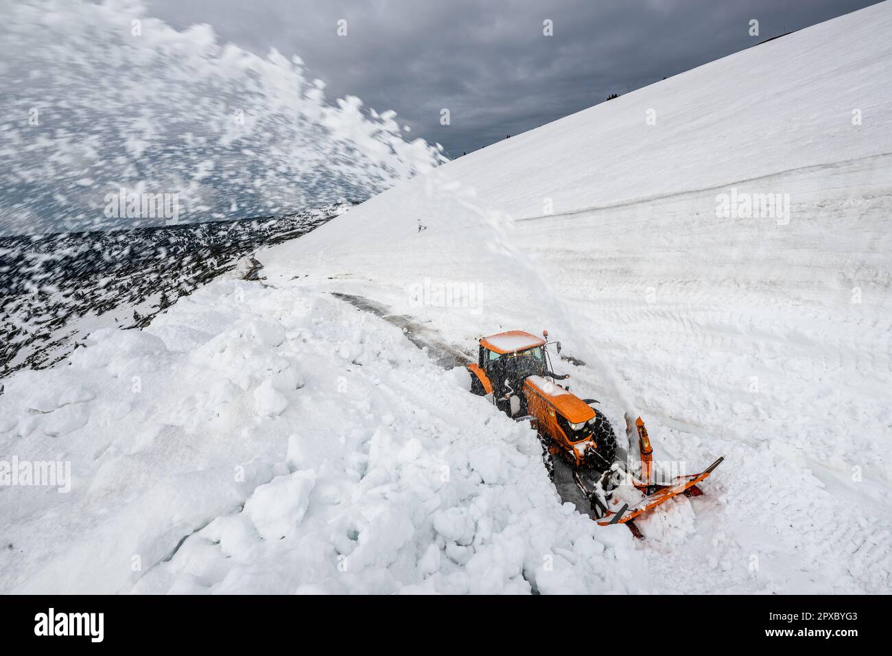 Pec Pod Snezkou, Czech Republic. 02nd May, 2023. A snow blower of the ...