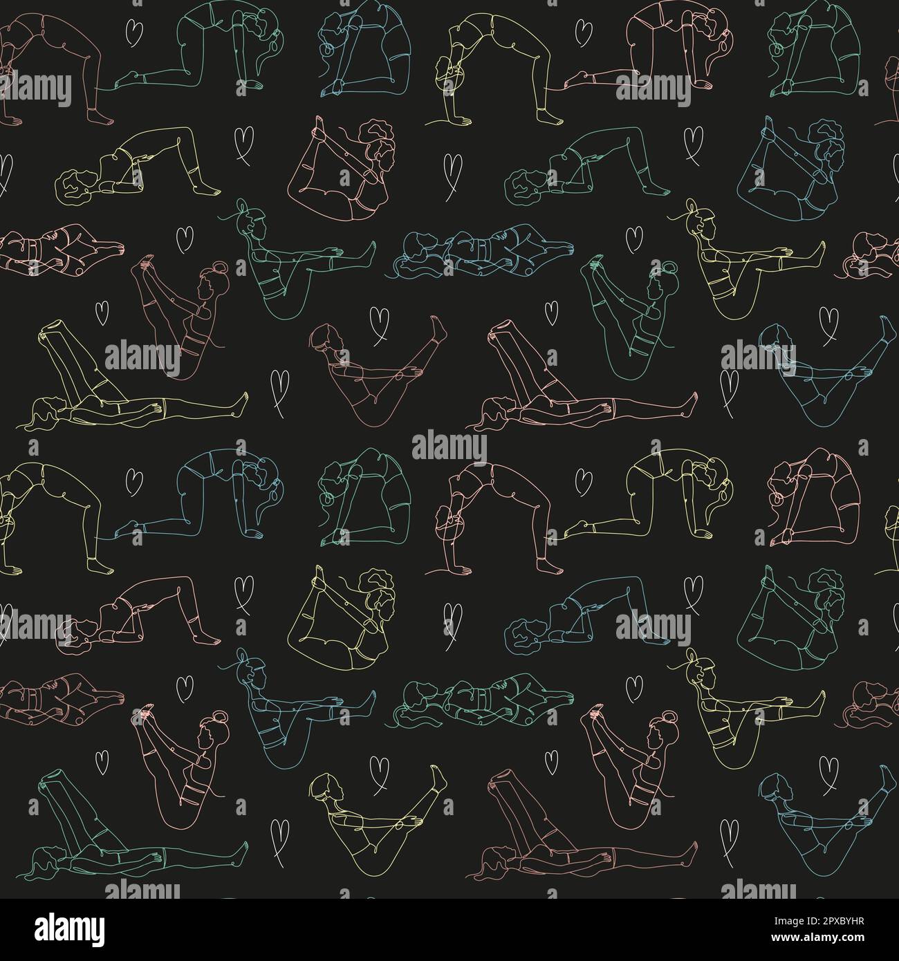 Seamless pattern with single line drawings of yoga poses Stock Vector ...