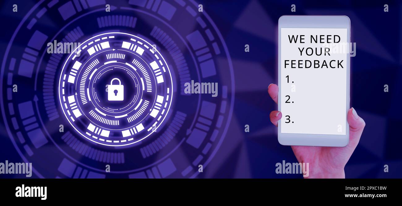 Text caption presenting We Need Your Feedback, Business showcase Give ...