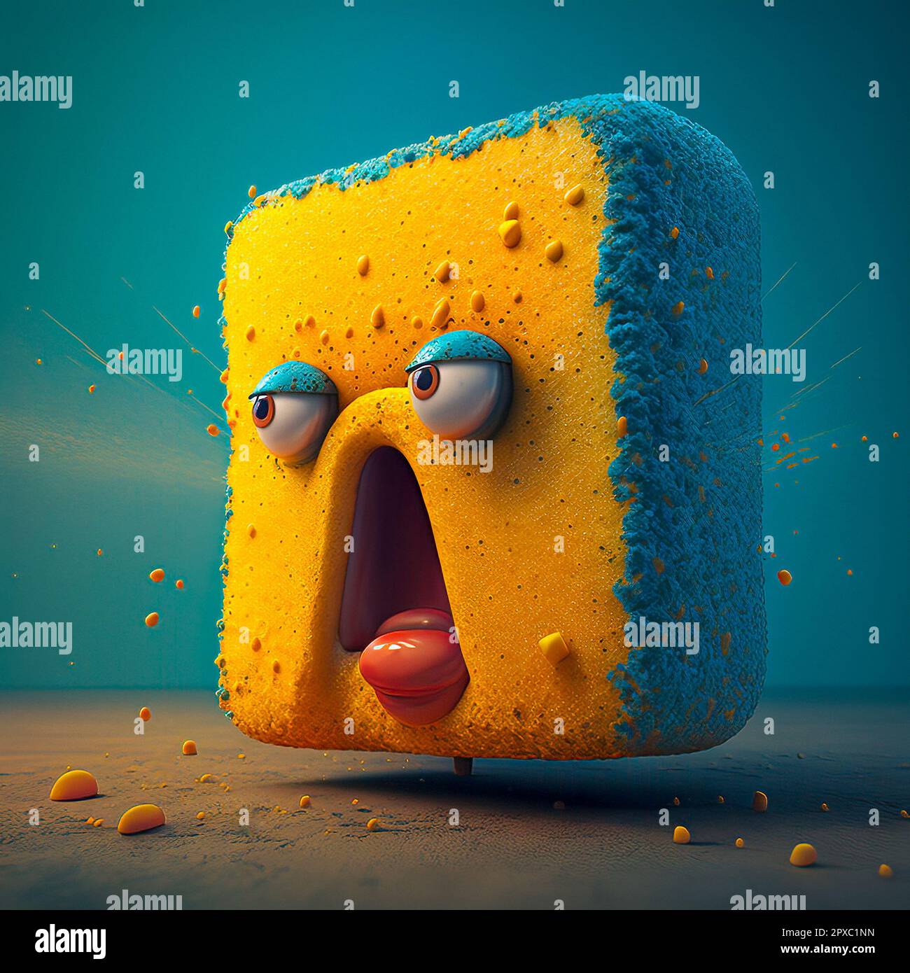 A Sponge Character with a Wild Expression and its Mouth Wide open ...