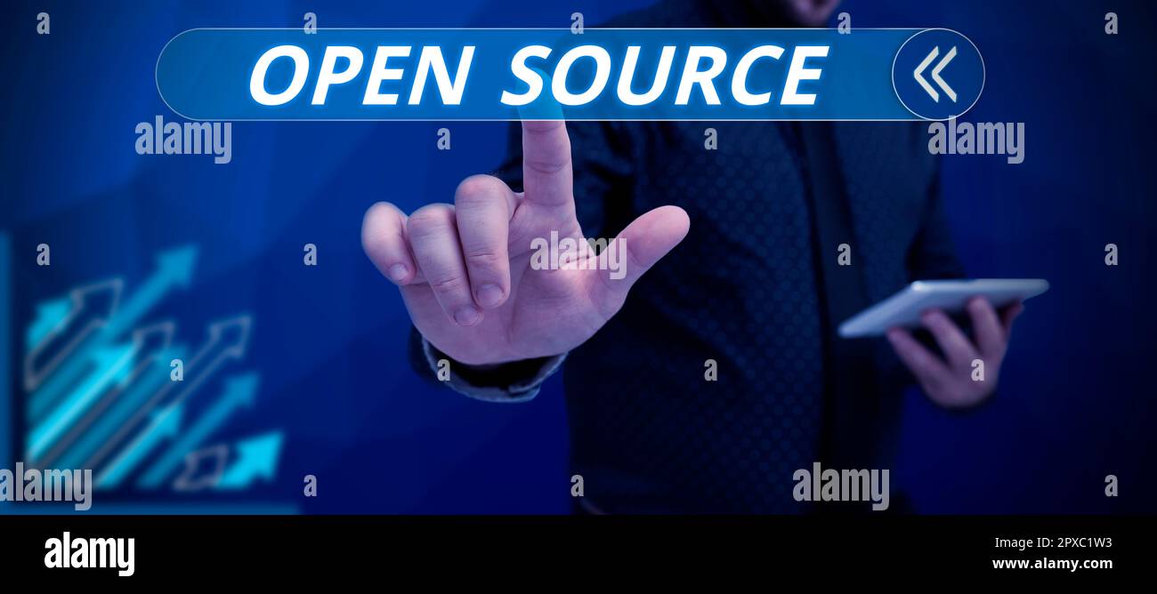 Text caption presenting Open Source, Business idea denoting software ...