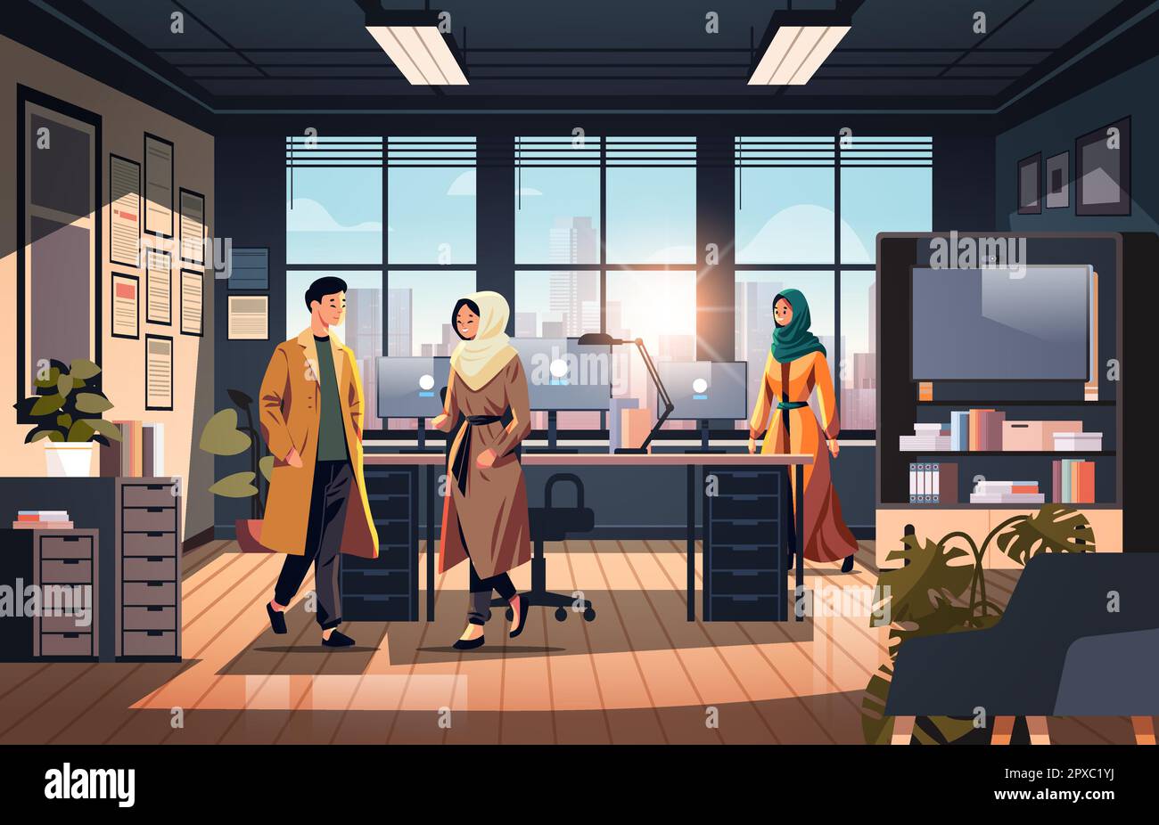 businesspeople working together in creative open space teamwork concept ...