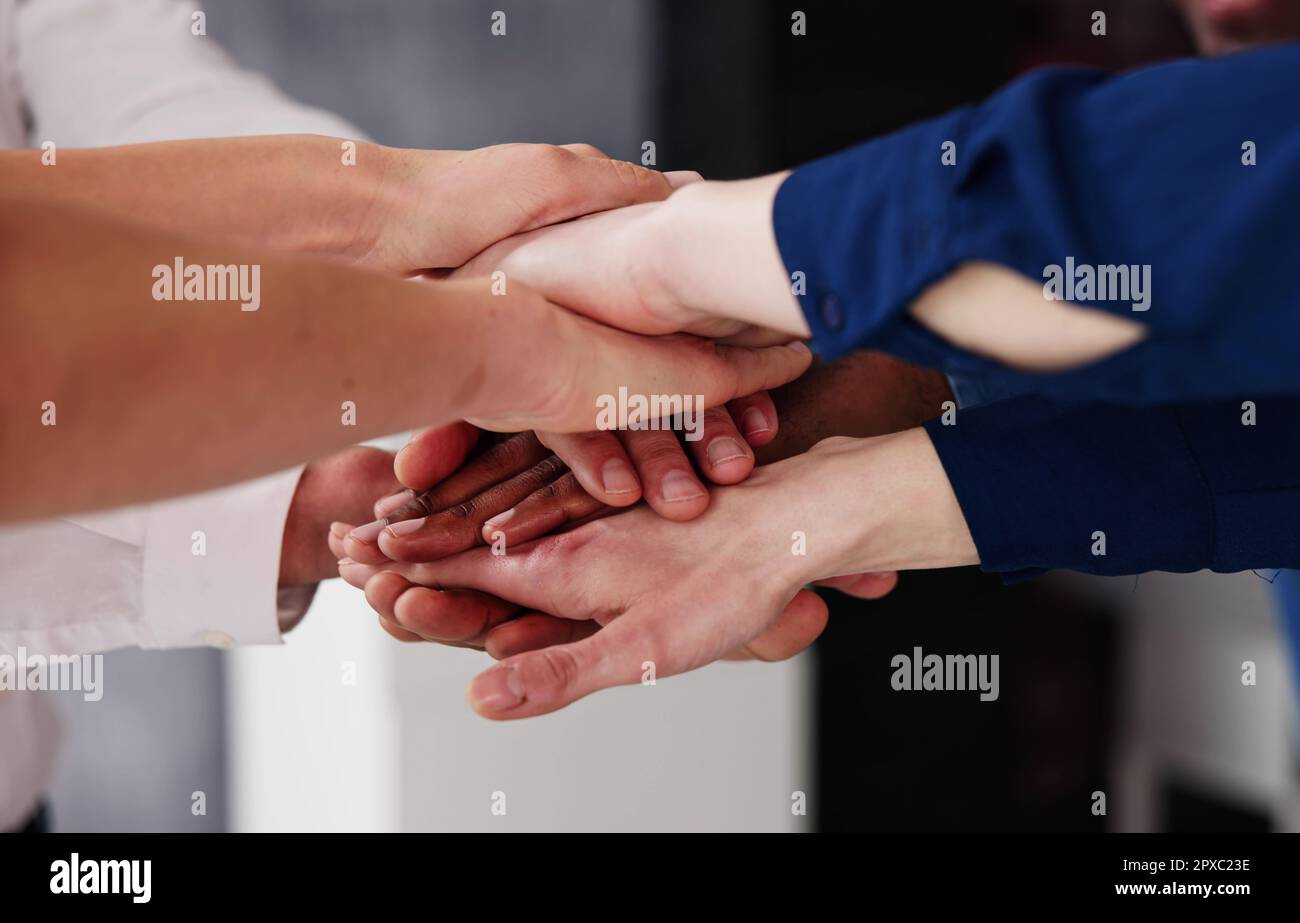 Diverse Multicultural Hand Stack In Circle. Multiracial Cohesive ...