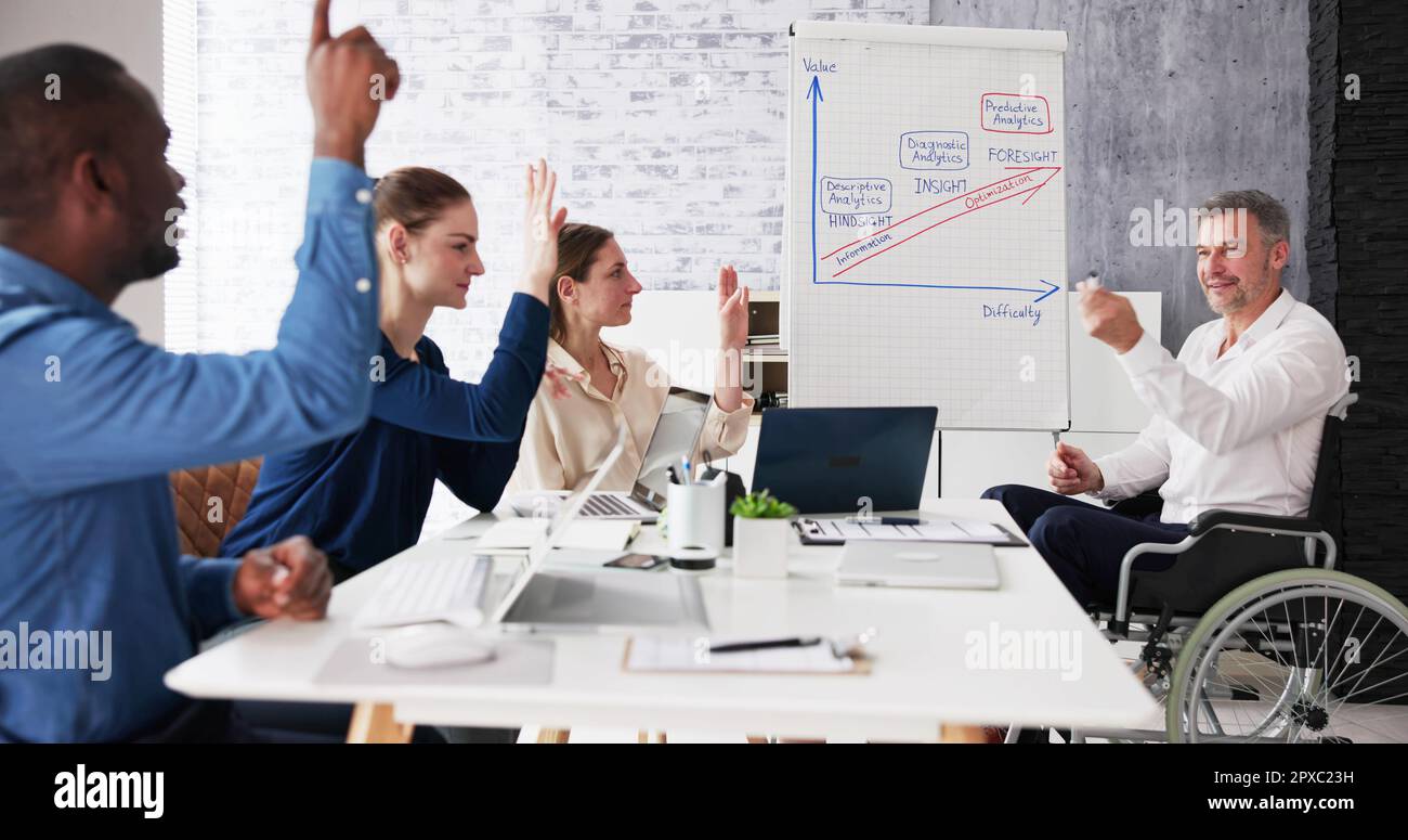 Seminar Meeting Hand Raise For Questions And Team Vote Stock Photo - Alamy