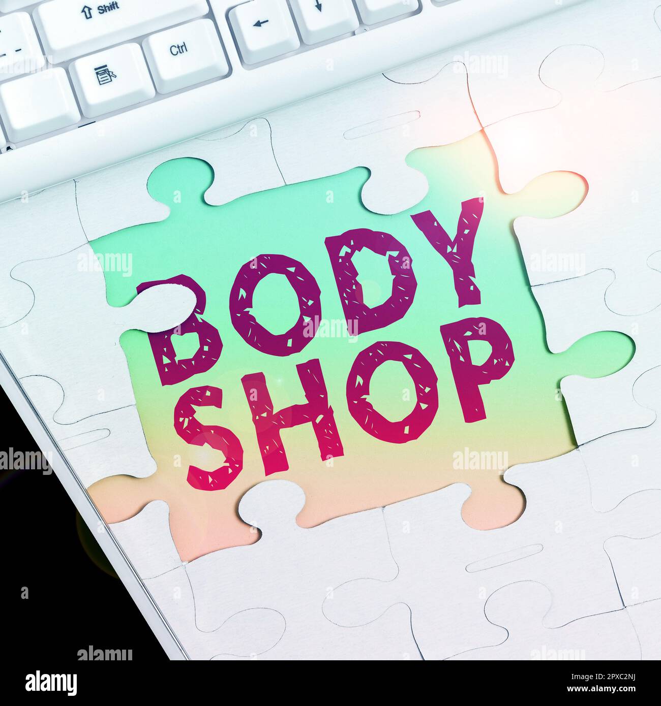 Hand writing sign Body Shop, Business showcase a shop where automotive ...