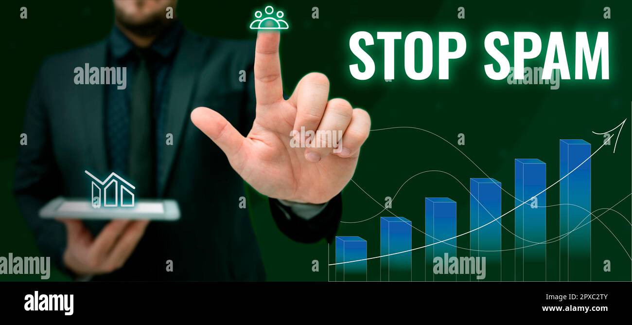 Hand writing sign Stop Spam, Concept meaning end the Intrusive or ...