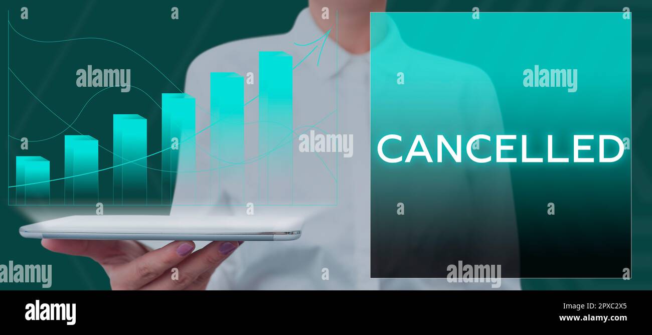 Inspiration showing sign Cancelled, Word Written on decide or announce ...