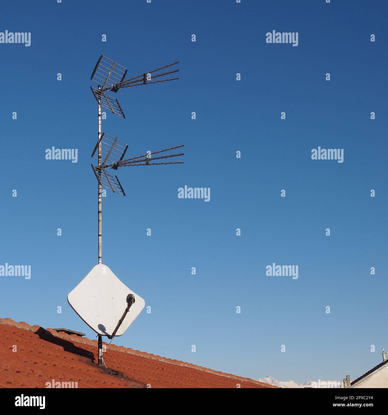 aerial aka antenna for terrestrial tv and satellite reception Stock ...