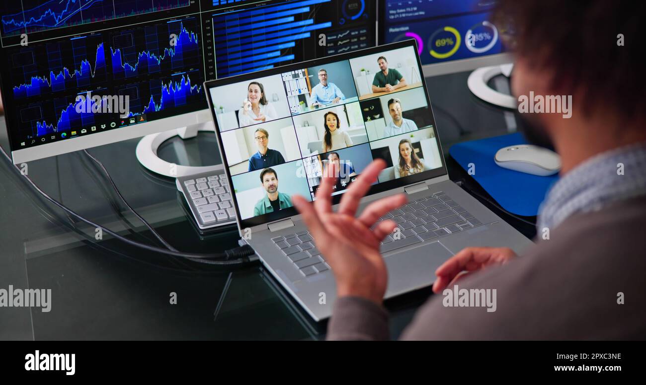 African American Showing Chart In Virtual Video Conference Call Stock ...