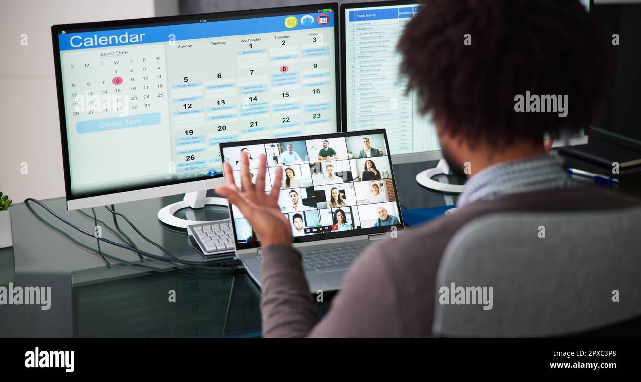 Virtual Video Conference Business Meeting On Computer Stock Photo - Alamy