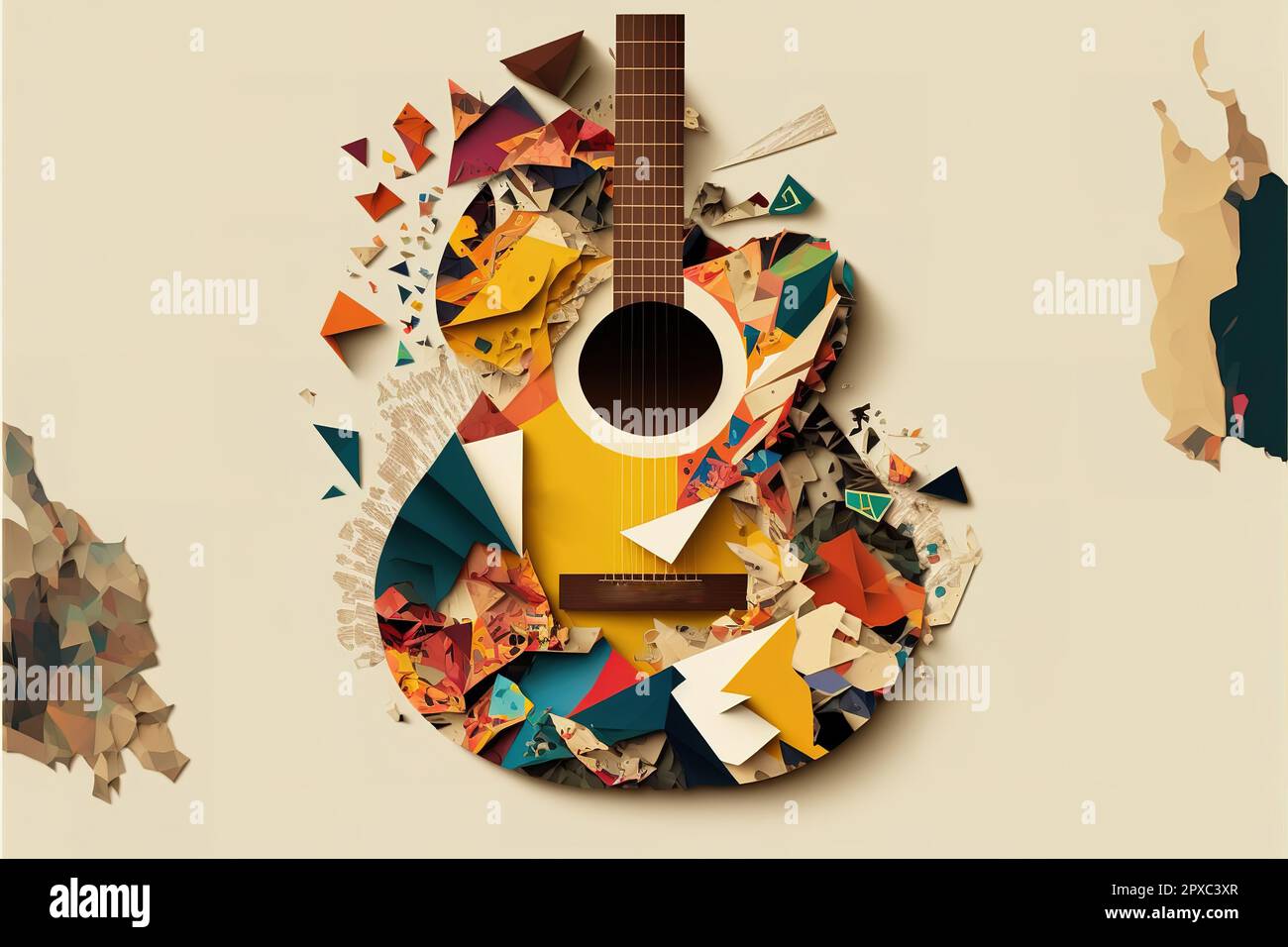 Guitar musical illustration. trendy art paper collage design Stock ...
