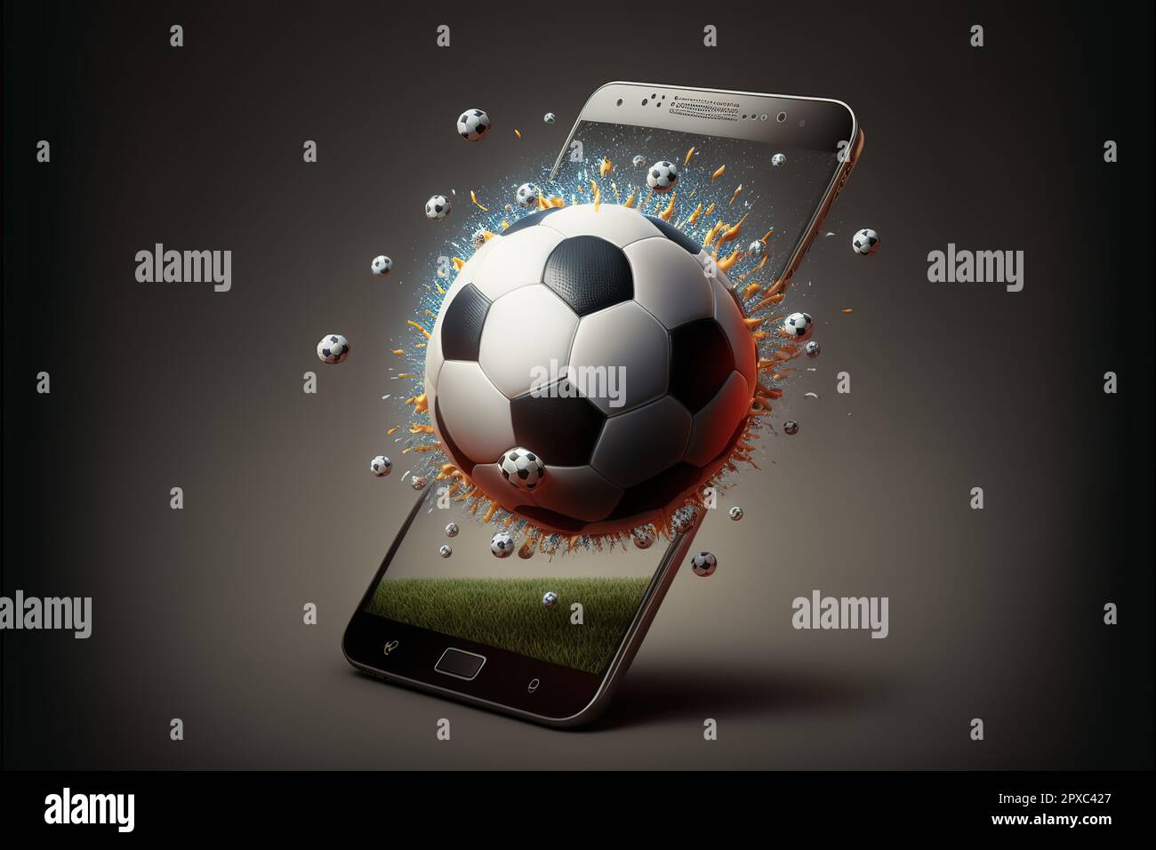 Smartphone with football soccer ball. online game or video stream Stock ...