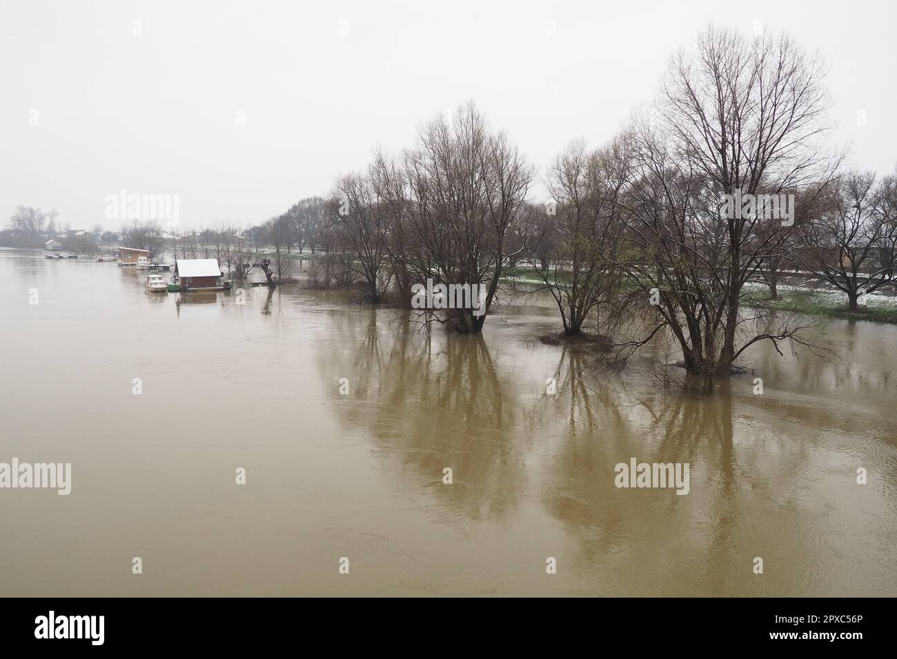 Macvanska Mitrovica, Serbia, 01/27/2023 The bridge over the Sava River ...