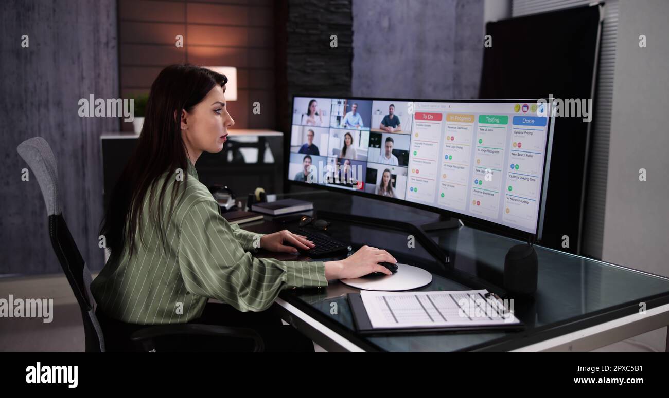 Online Virtual Video Conference Training On Laptop Computer Stock Photo ...