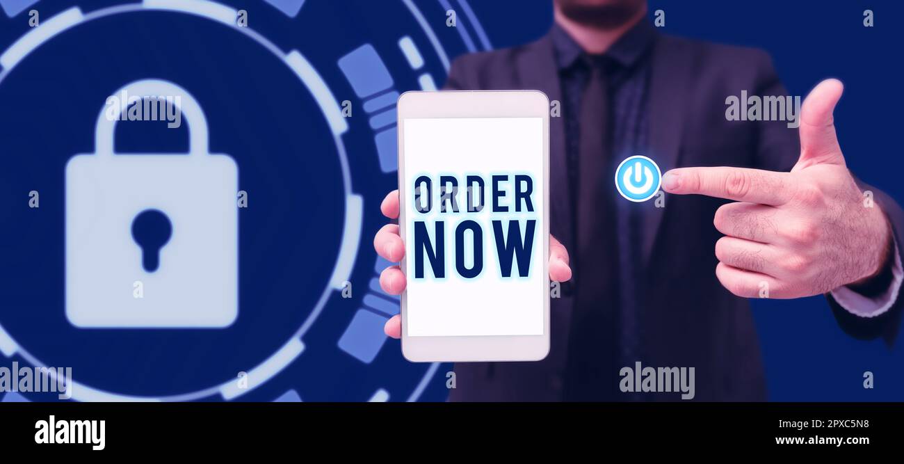 Text caption presenting Order Now, Word Written on confirmed request by ...