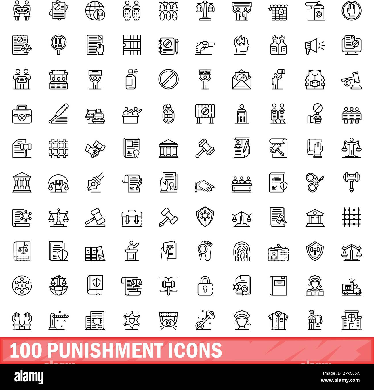 100 Punishment Icons Set Outline Illustration Of 100 Punishment Icons