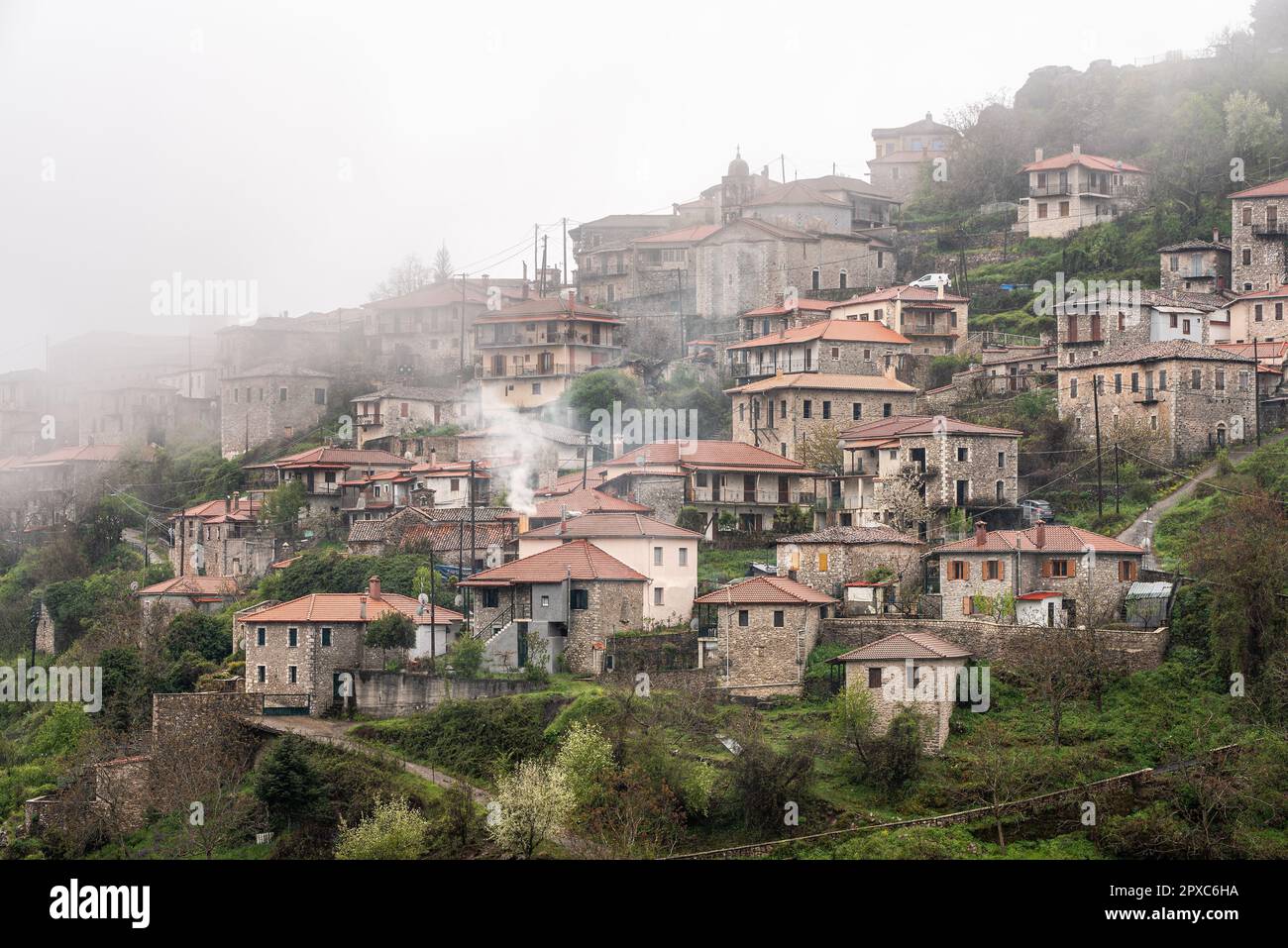 Dimitsana Village with clouds, Greece Stock Photo - Alamy