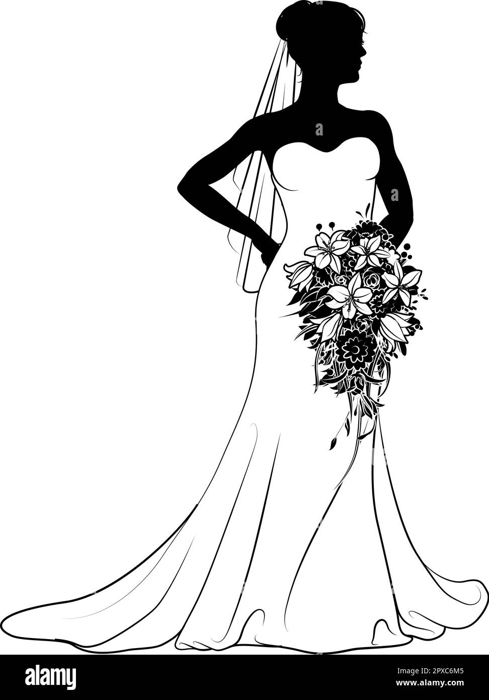 Bride Bridal Wedding Dress Silhouette Woman Design Stock Vector Image ...