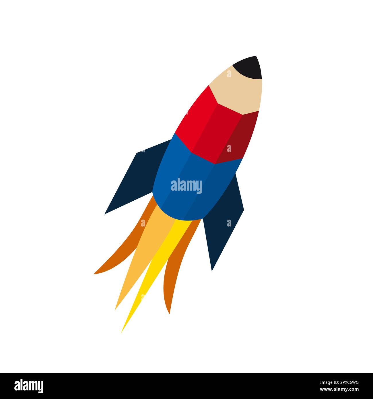Red and blue pencil in rocket shape. Fast learning, quick teaching ...