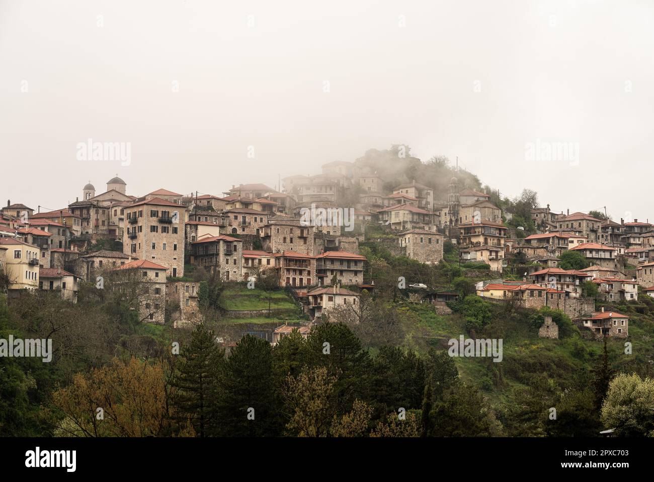 Dimitsana Village with clouds, Greece Stock Photo - Alamy