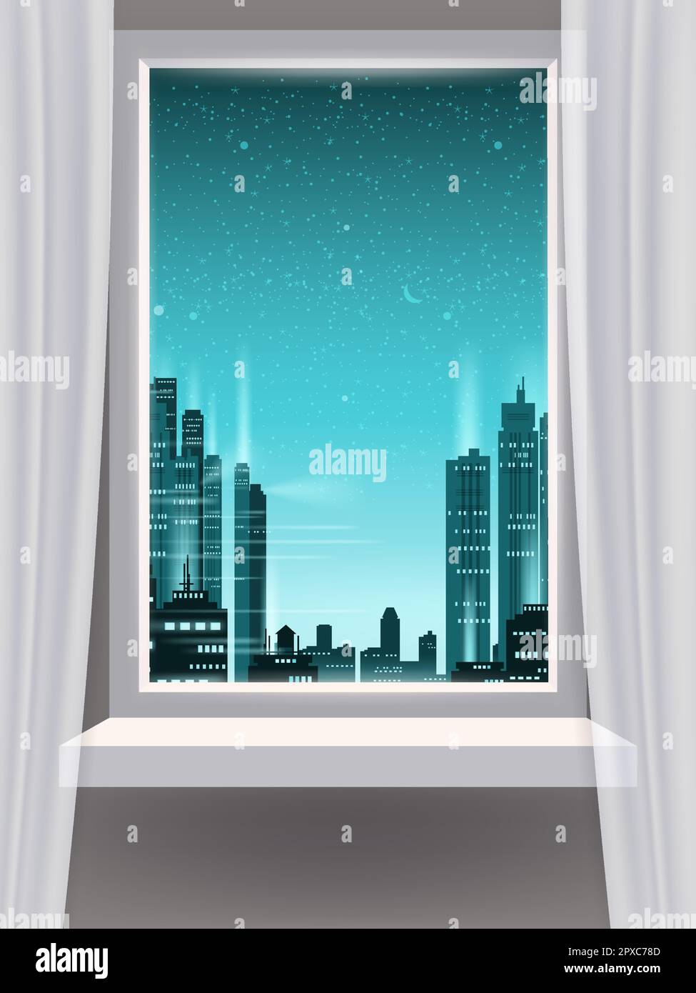 Vector illustration of a window. Cartoon flat drawing window view of a ...