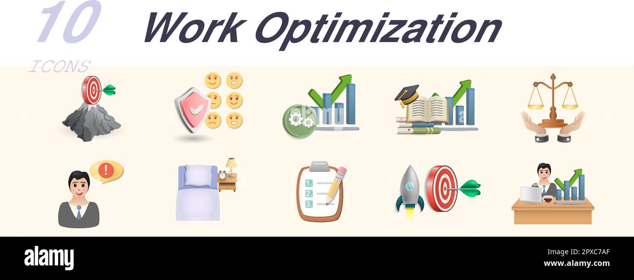 Work optimization set. Creative icons: purpose, emotional immunity ...