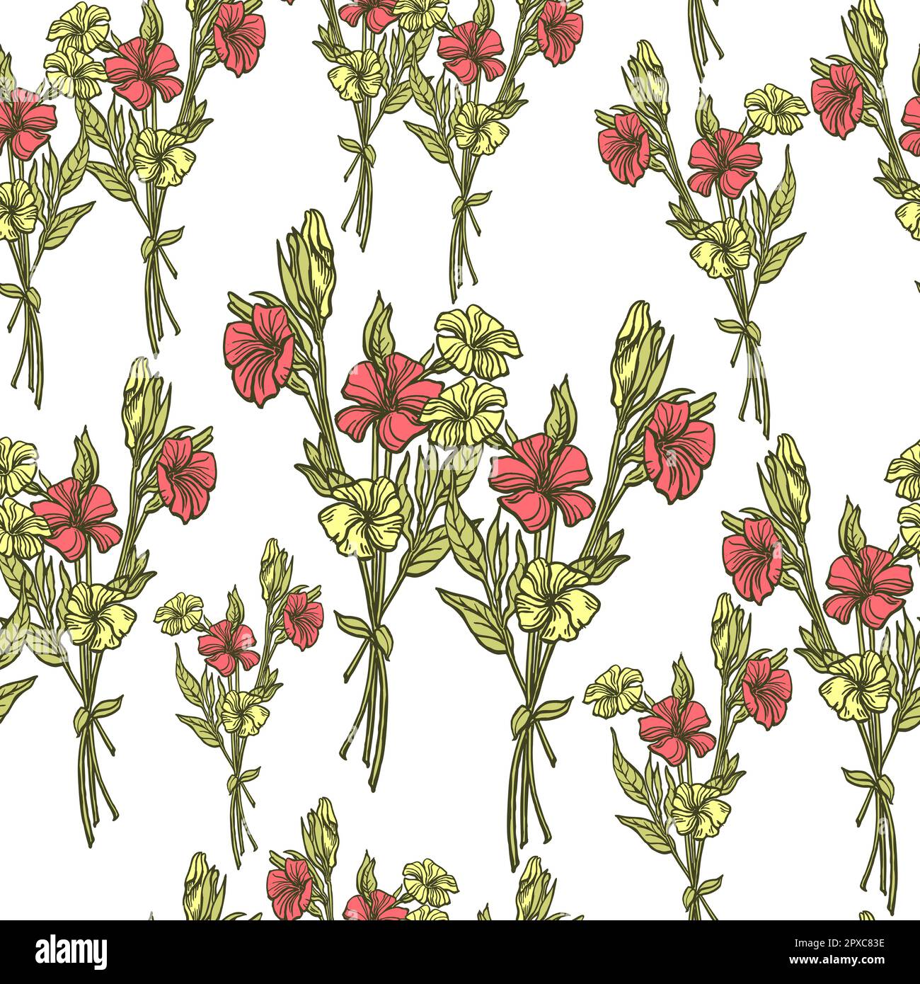 Botanical seamless pattern with bright colorful flowers on white ...