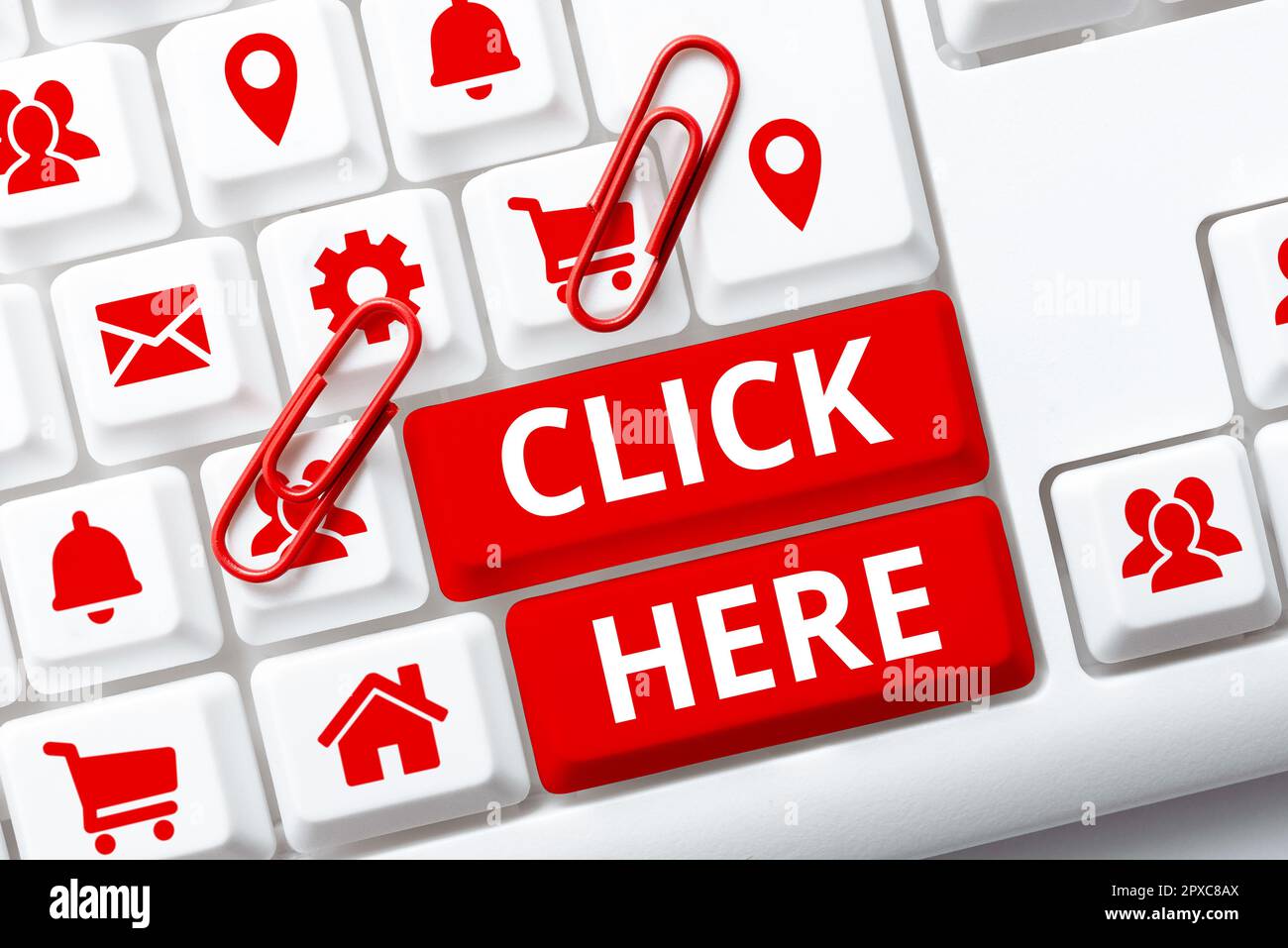 Conceptual caption Click Here, Word for carry out a computer operation ...